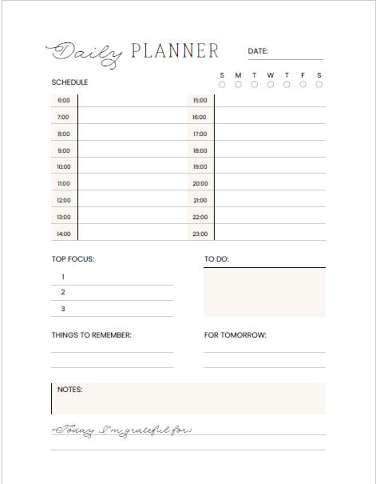 Minimilistic Printable Daily Planner Template PDF Digital, Weekly ...