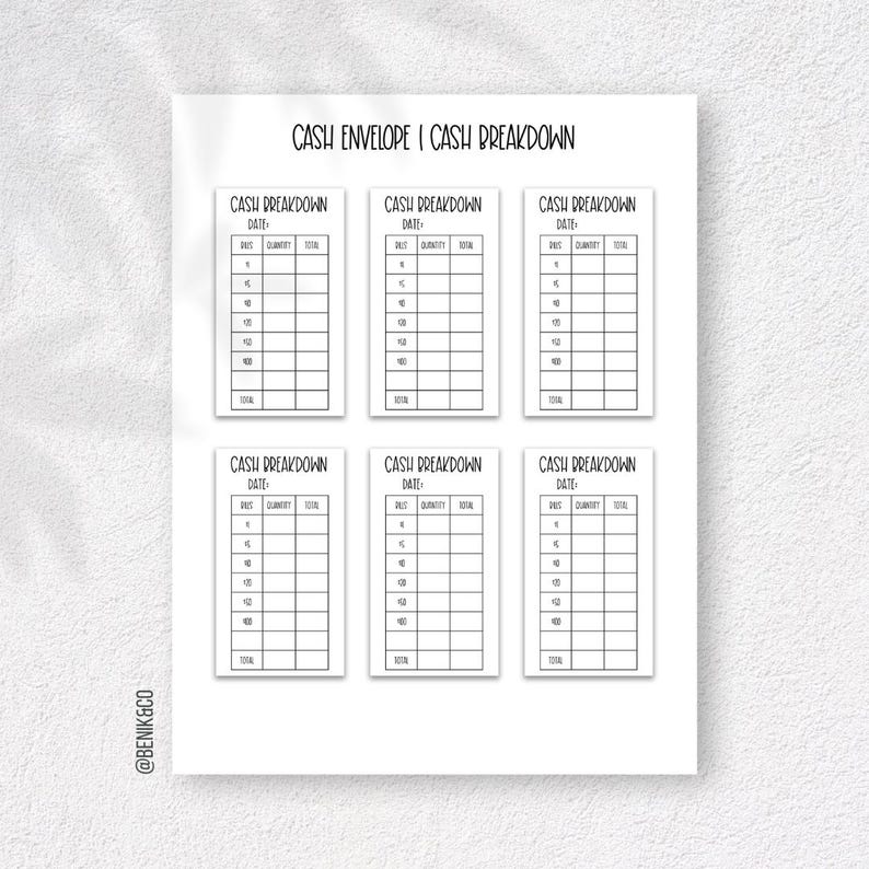 Cash Breakdown Printable for Bank | Minimalist Budget Sheet | Cash ...