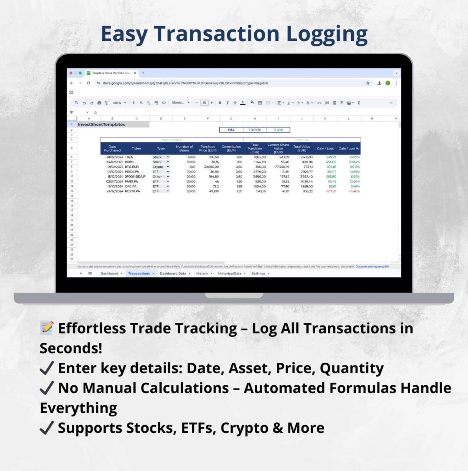 Stock Portfolio Tracker | Investment Tracker | Google Sheets Template ...