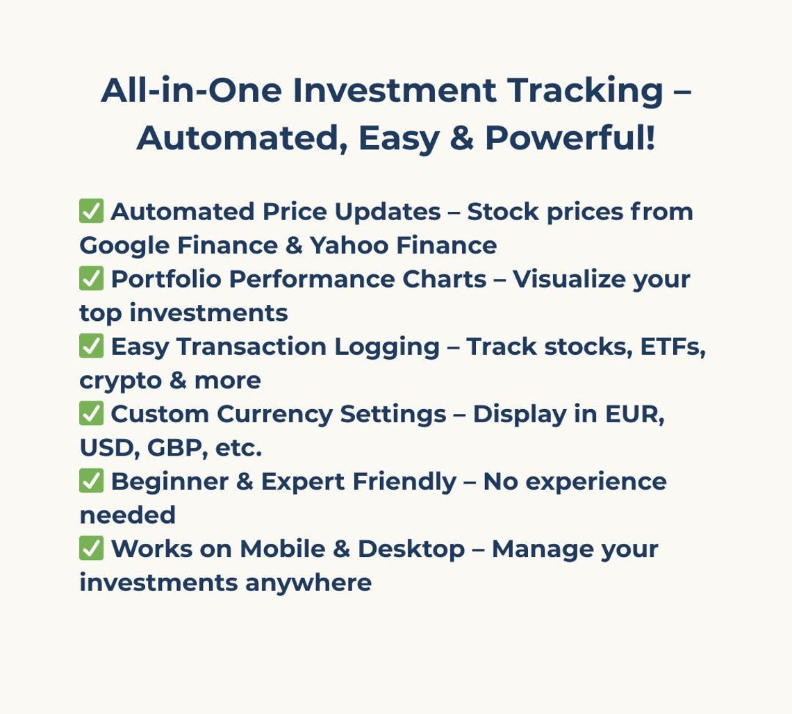 Stock Portfolio Tracker | Investment Tracker | Google Sheets Template ...
