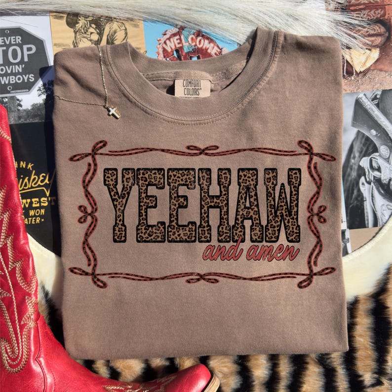 Yeehaw and Amen PNG, Trendy Leopard Western PNG, Rodeo Shirt Design ...