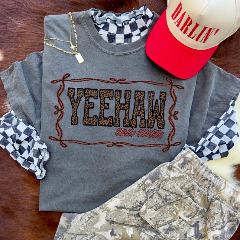 Yeehaw and Amen PNG, Trendy Leopard Western PNG, Rodeo Shirt Design ...
