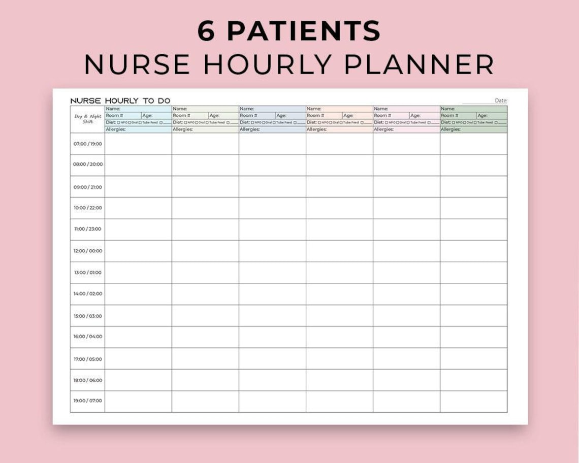 Hourly Nurse Shift Planner, 6 Patient Nursing Report Sheet Nurse ...