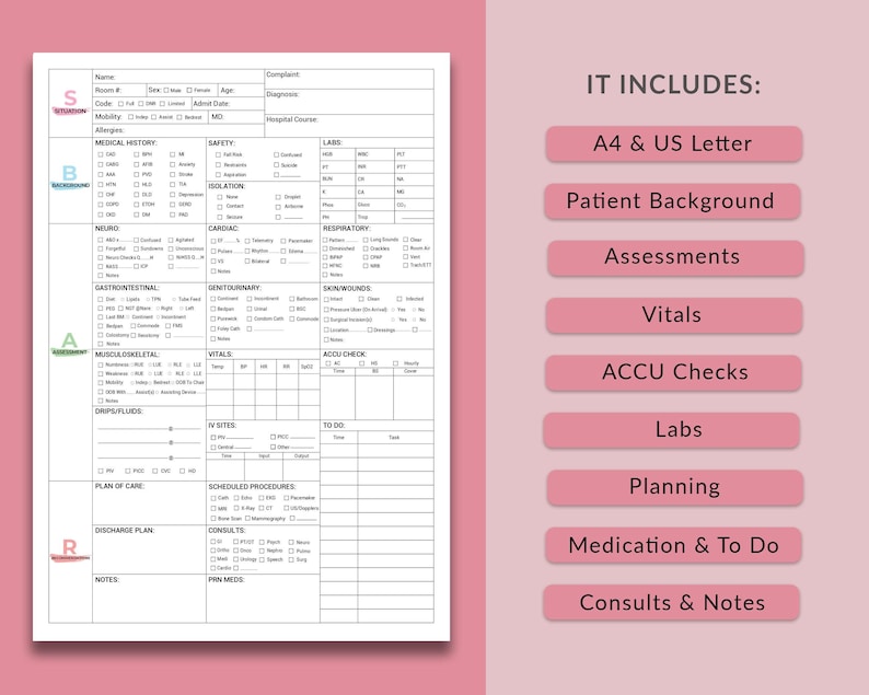 SBAR Nursing Med Surg Report Sheet ICU Brain Sheet, Nurse Report Sheet Telemetry Nurse Shift ...