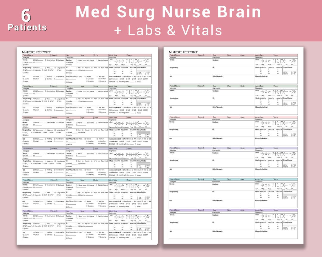 6 Patient Nursing Brain Sheet Multiple Patient Report Sheet Medsurg ...