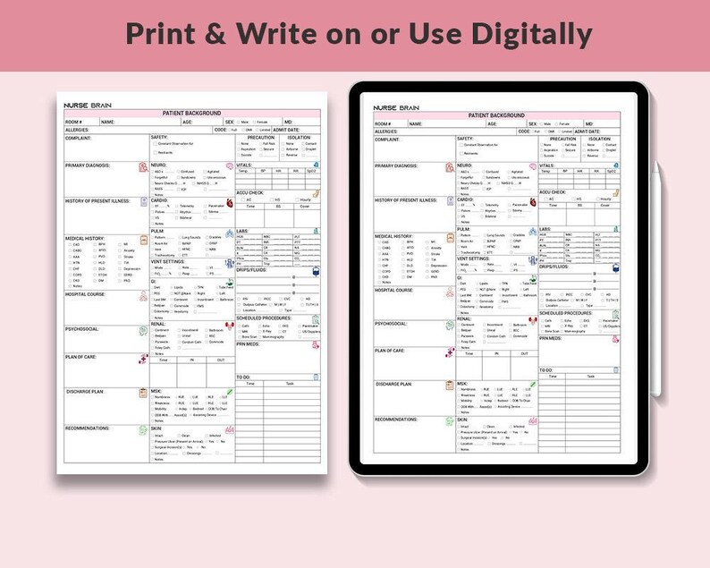Nurse Report Sheet Telemetry Report Sheet Nursing Brain Sheet ICU Nurse ...