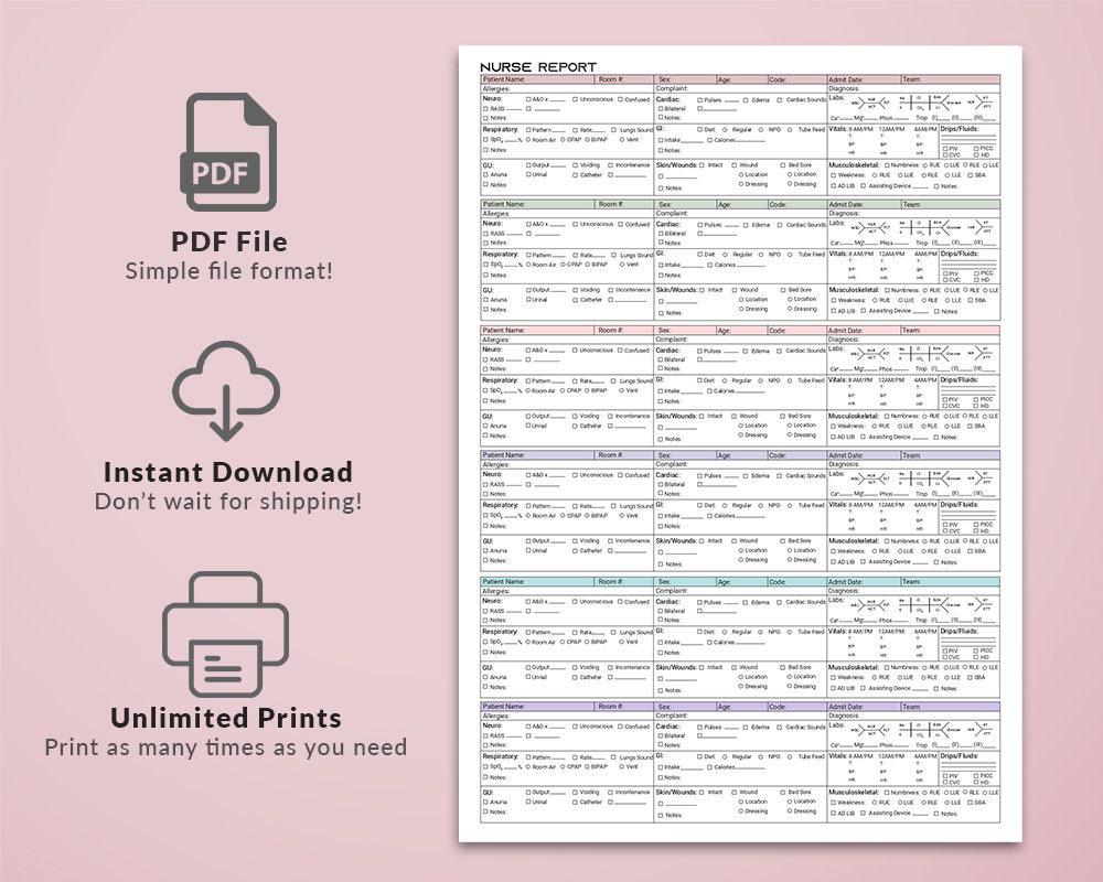 6 Patient ICU Report Sheet Nursing Report Template, Multi Patient Nurse ...
