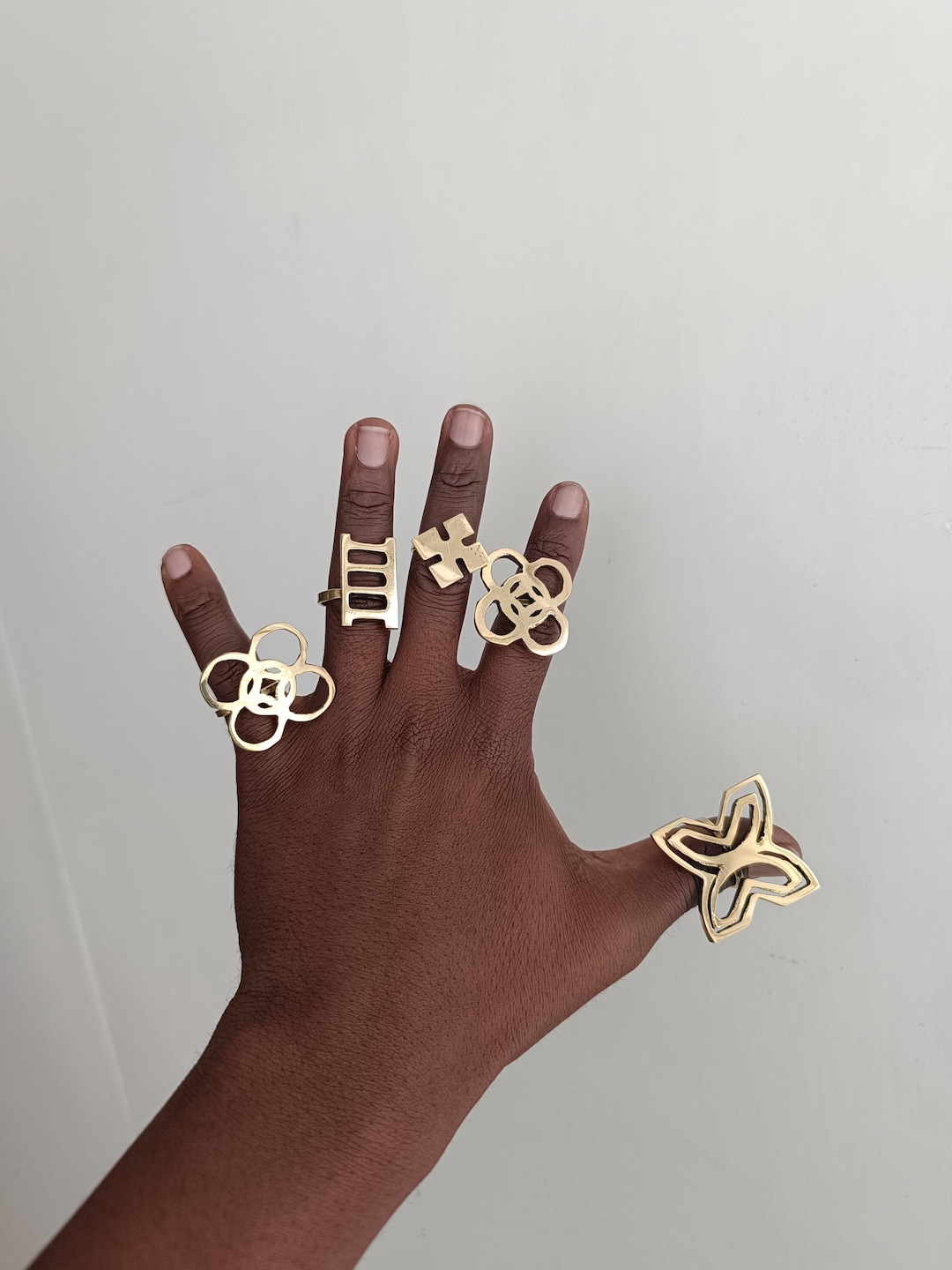Adinkra Brass Rings: Adjustable African Statement Jewelry, Set of 5 - Etsy