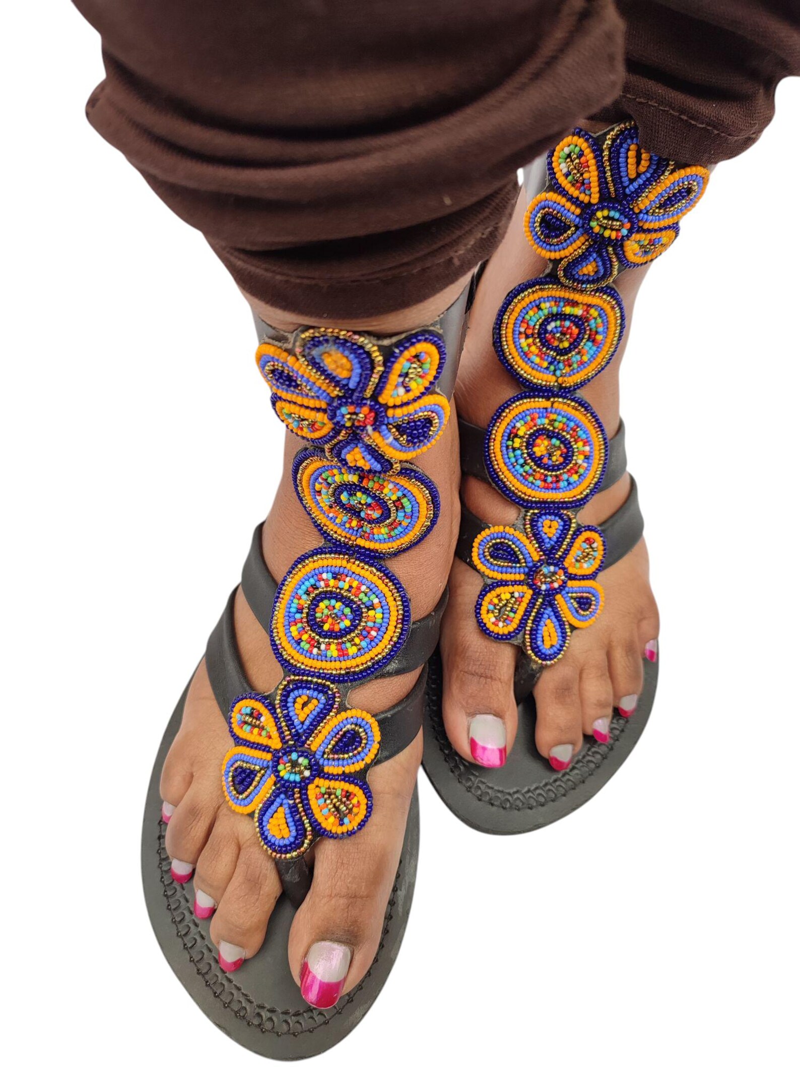 African Beaded Leather Sandals: Handmade Maasai Style, Kenya - Etsy