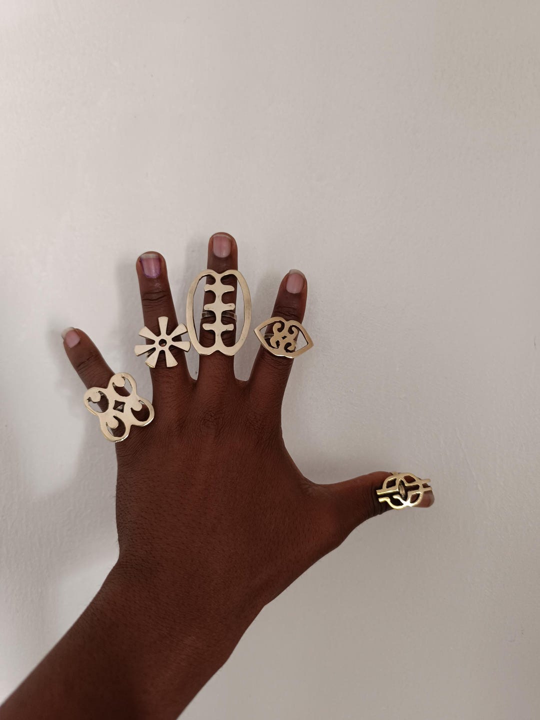 5 Adinkra Brass Rings, Brass Rings, Adjustable Brass Rings,statement ...