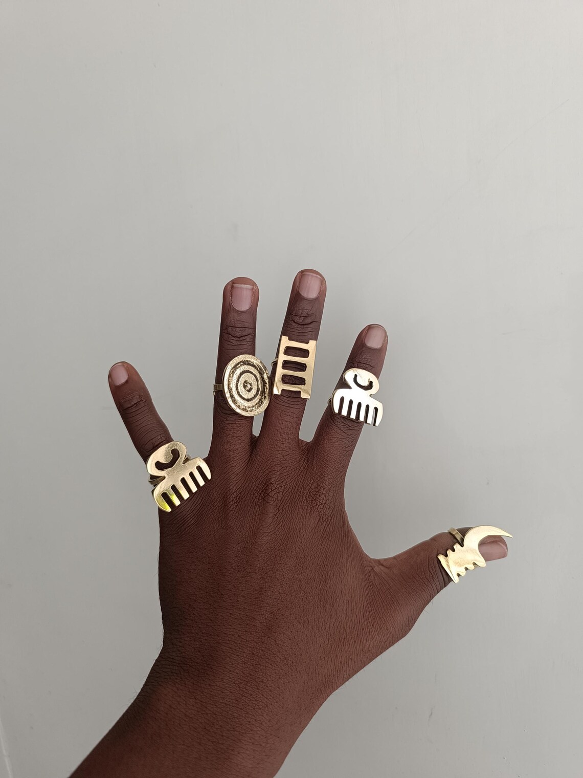 5 Adinkra Brass Rings, Brass Rings, Adjustable Brass Rings,statement ...
