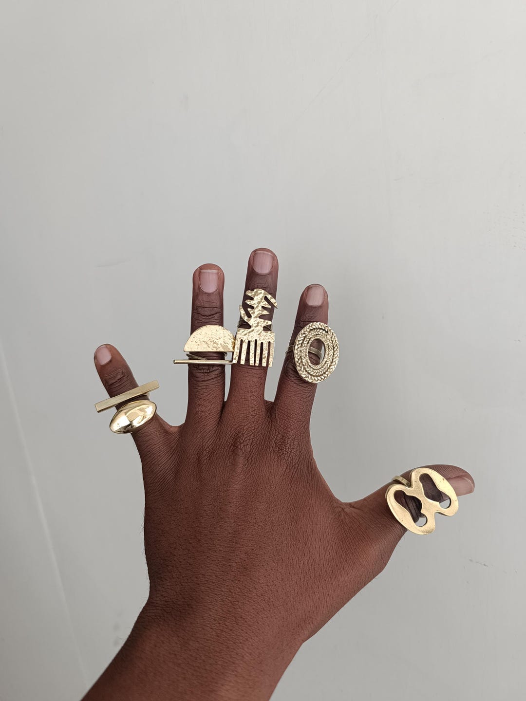 5 Adjustable Brass Statement Rings: African Jewelry Set - Etsy