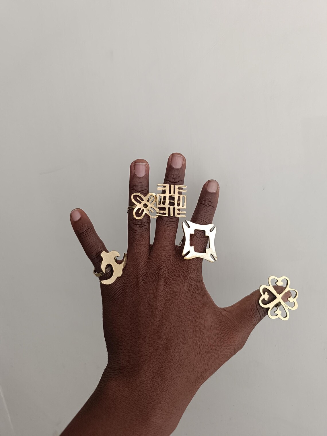 Adinkra Brass Rings: Adjustable African Statement Jewelry, Set of 5 - Etsy