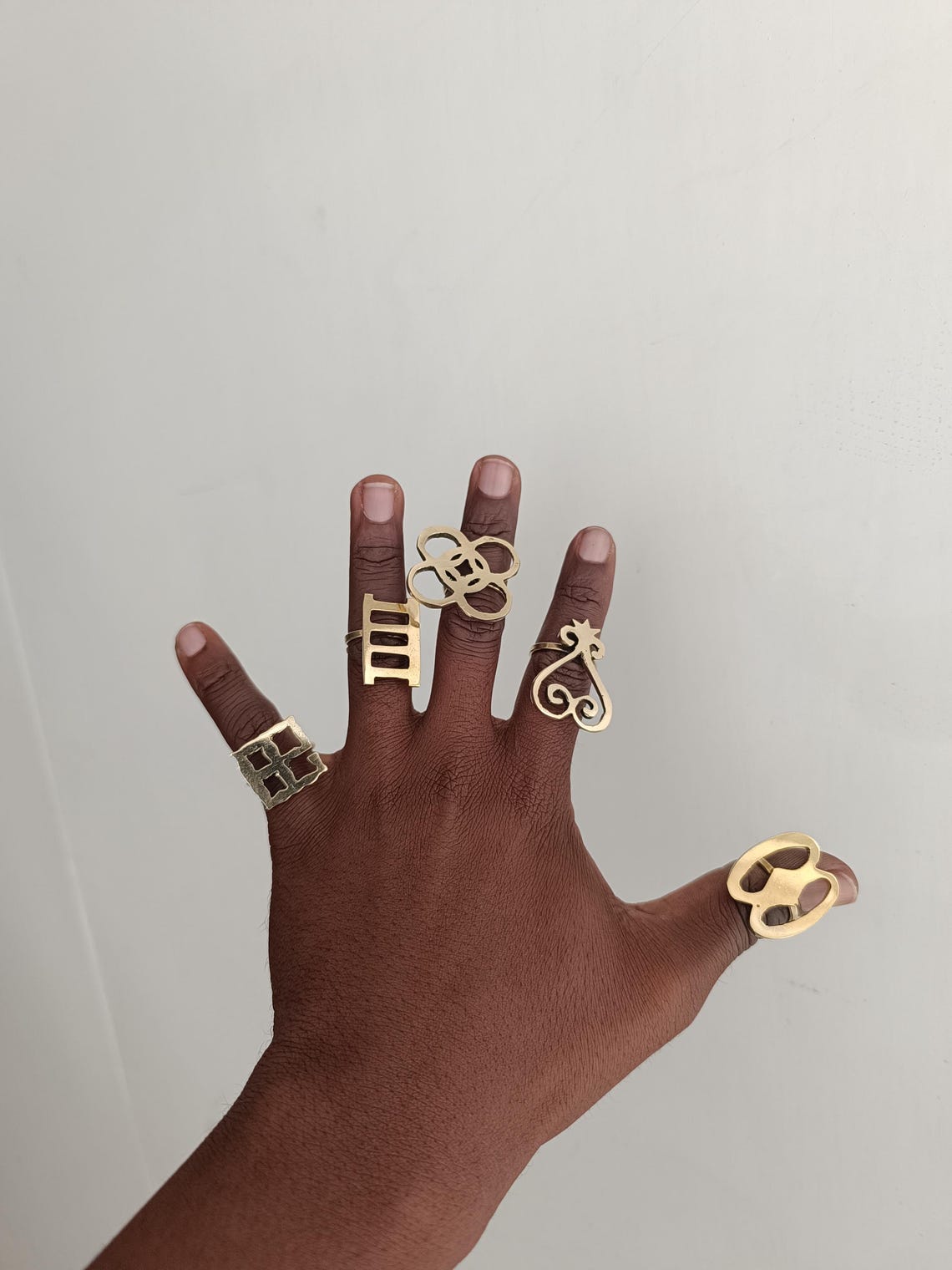 5 Adinkra Brass Rings: Adjustable African Statement Jewelry - Etsy