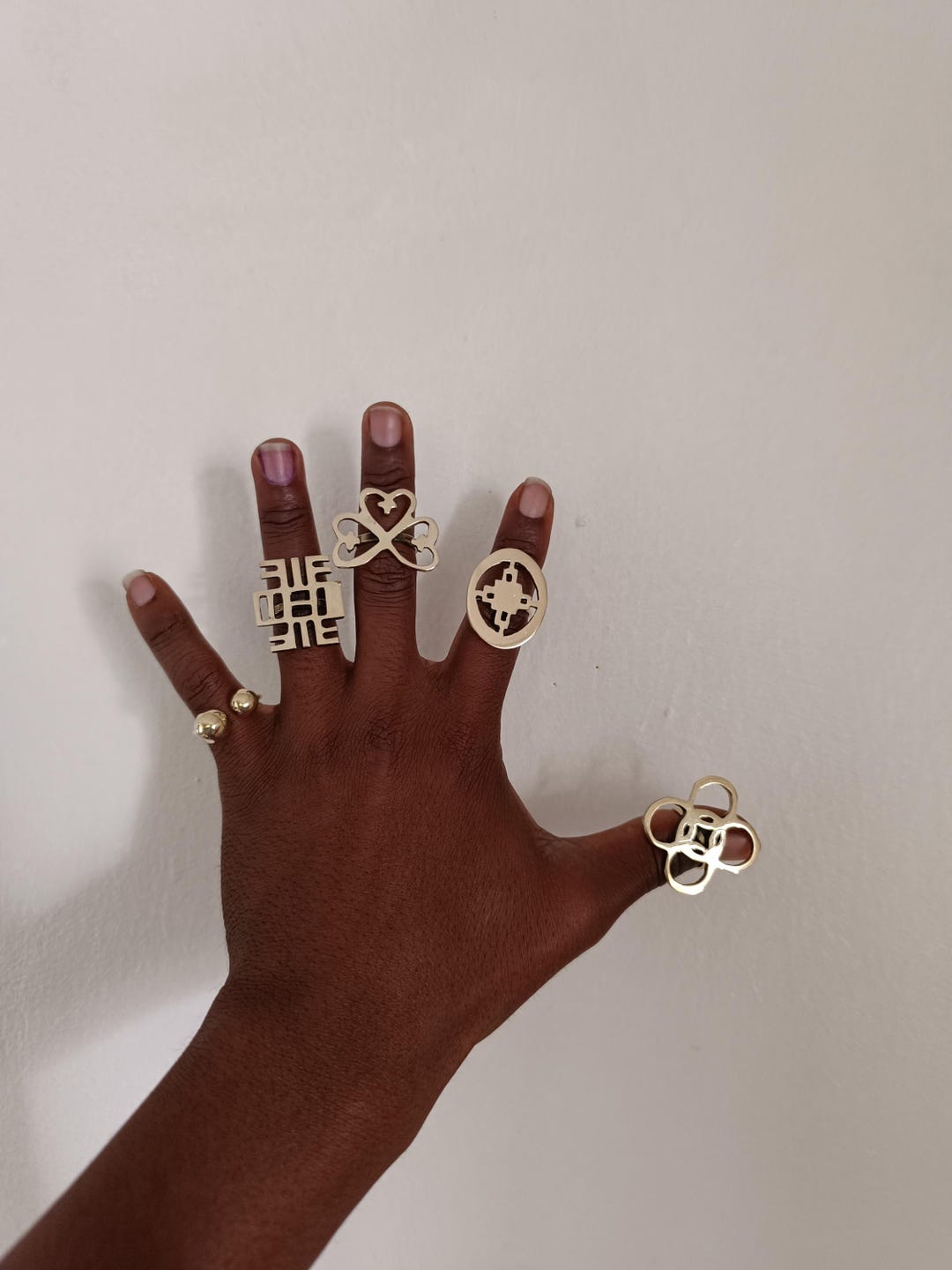 5 Adinkra Brass Rings, Brass Rings, Adjustable Brass Rings,statement ...