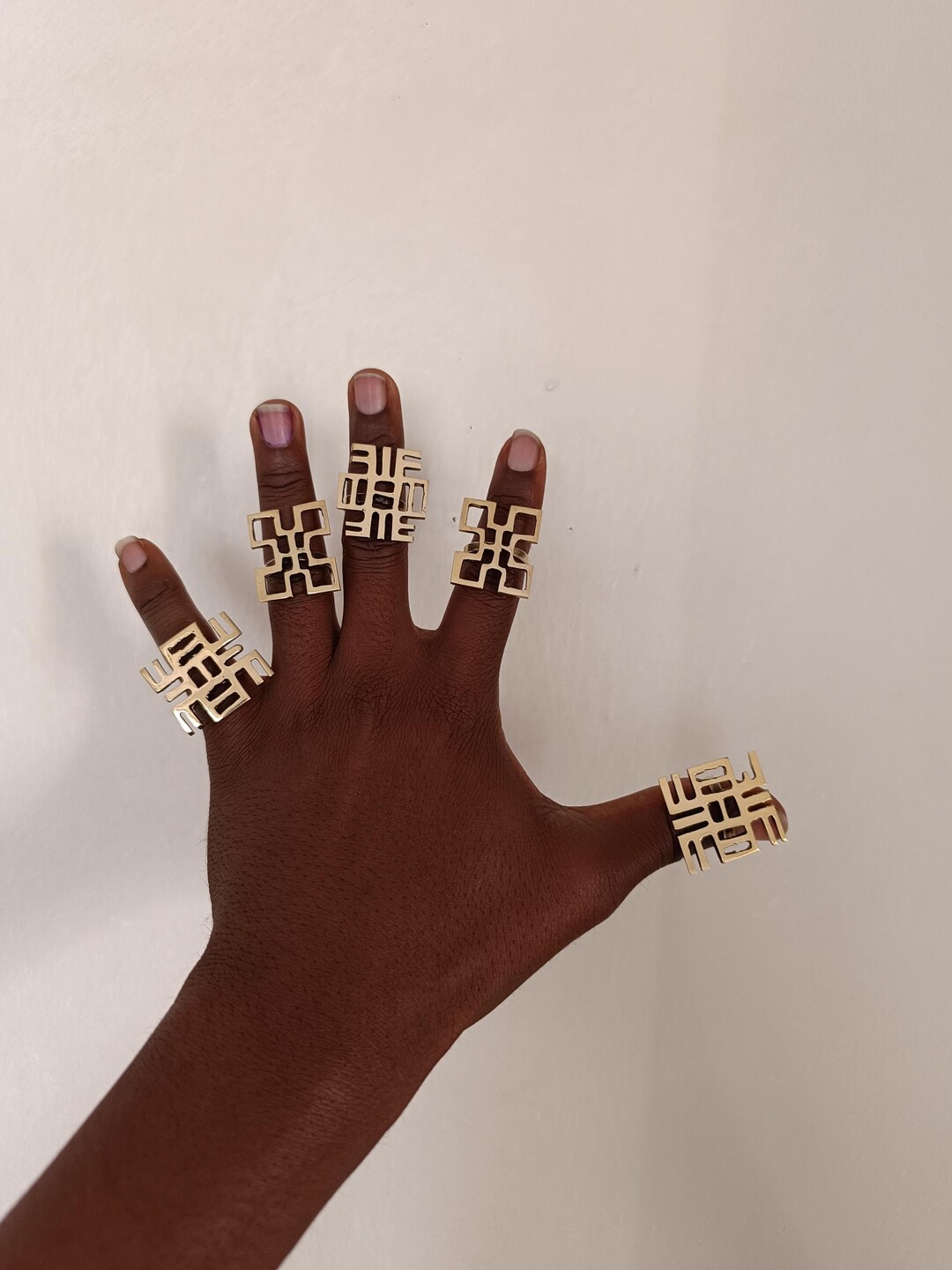 5 Adinkra Brass Rings, Brass Rings, Adjustable Brass Rings,statement Rings, Jewelry, Wholesale ...