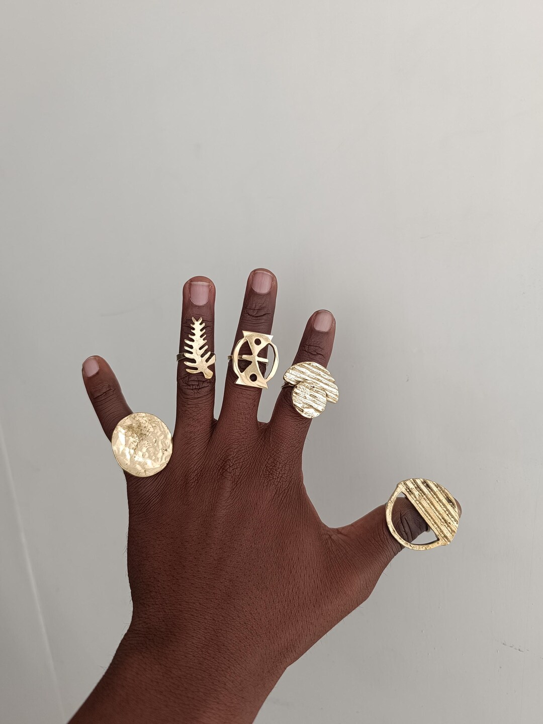 Adjustable Brass Statement Rings: Set of 5, Unique Designs - Etsy