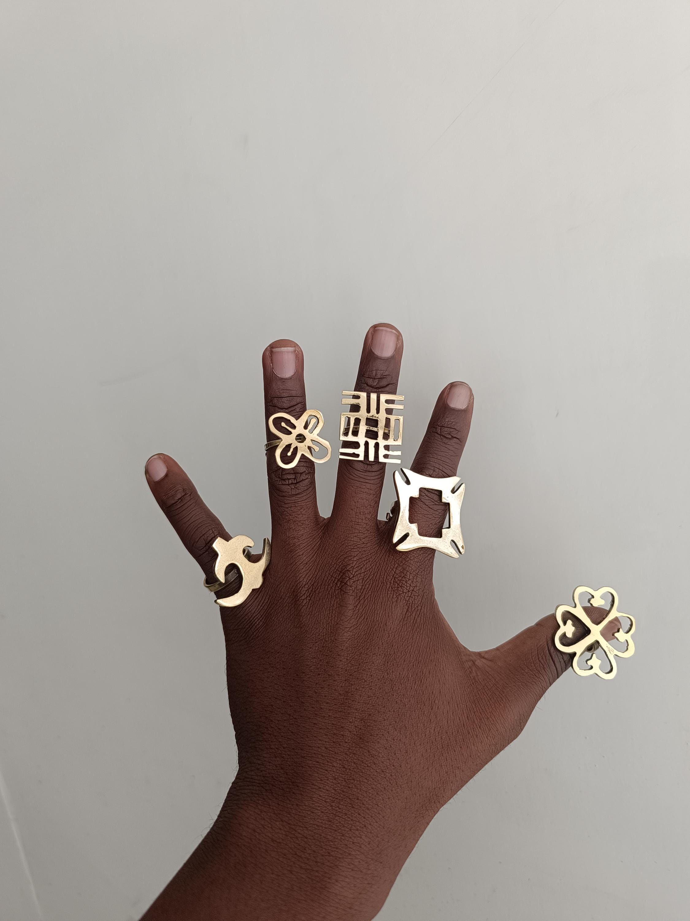 Adinkra Brass Rings: Adjustable African Statement Jewelry, Set of 5 - Etsy
