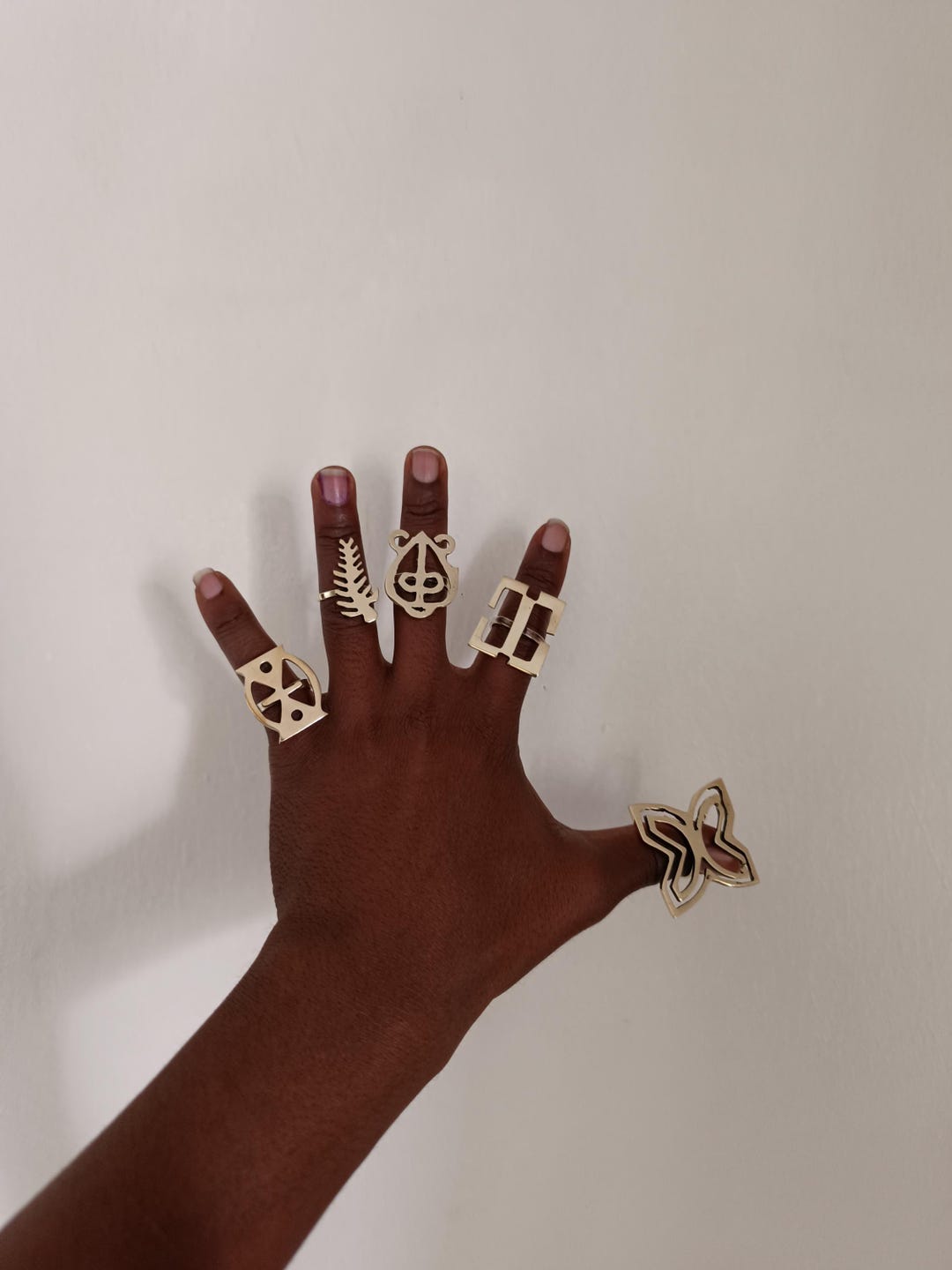 Adinkra Brass Rings: Adjustable African Statement Jewelry, Set of 5 - Etsy