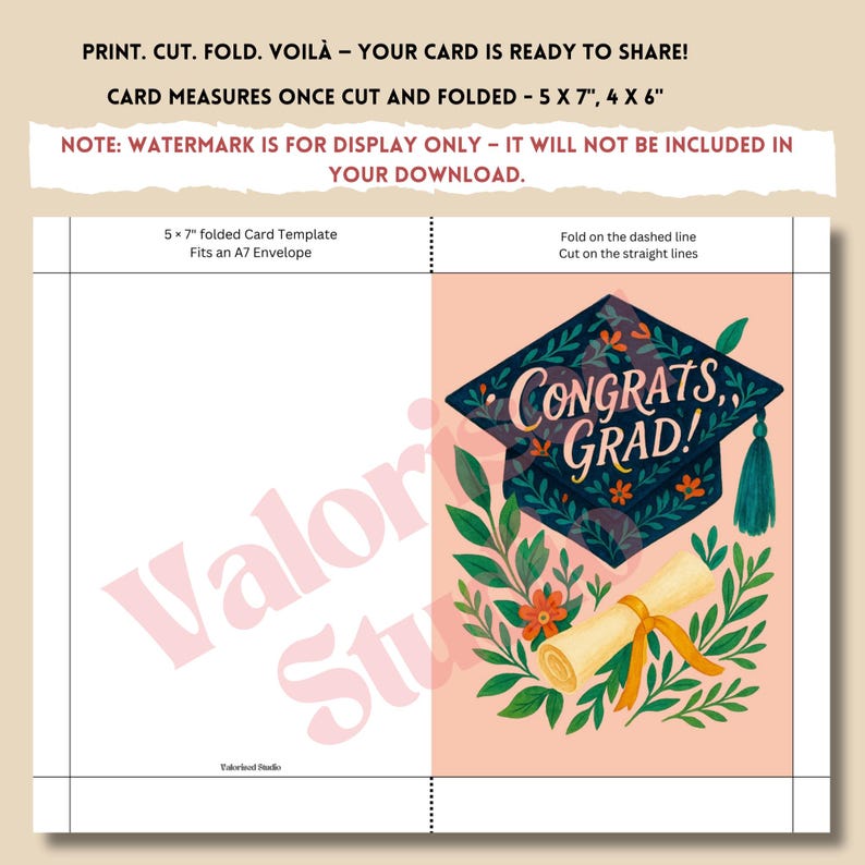 Printable Graduation Card, Floral Grad Cap Congratulations Card for ...