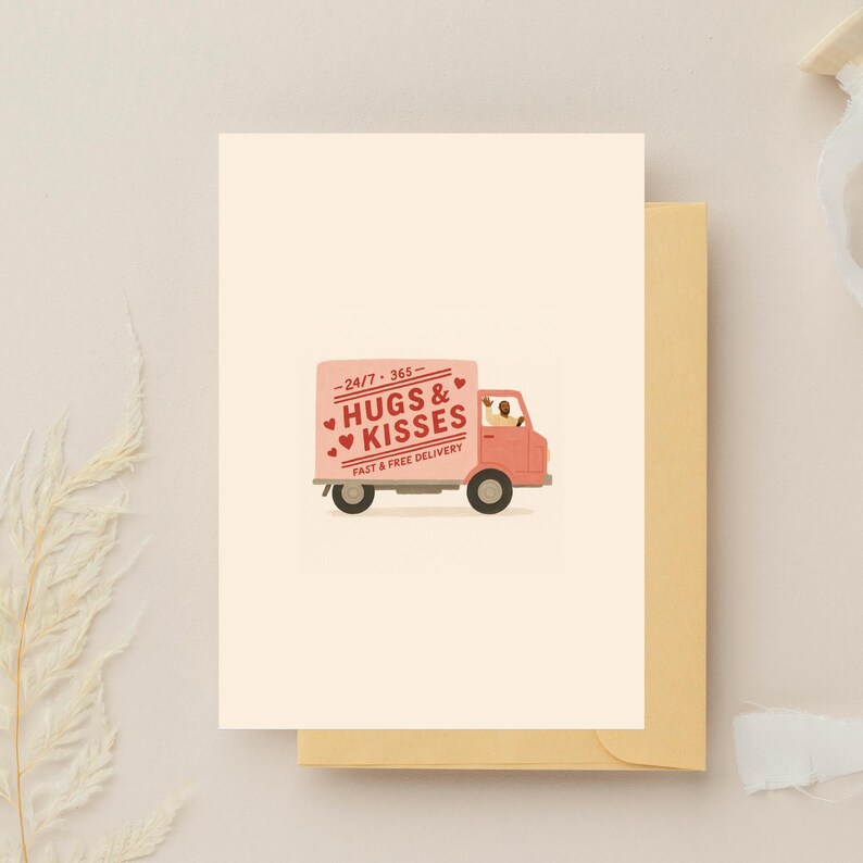 Hugs and Kisses Card, Printable Love Card for Partner, Romantic Cute ...