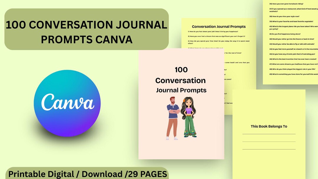 100 Conversation Journal Prompts Canva Editable Template | Daily ...
