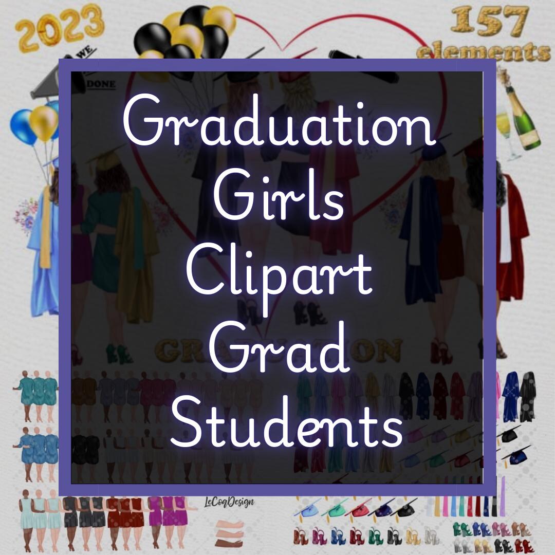 Graduation Girls Clipart Bundle | Grad Students PNG | Graduation ...