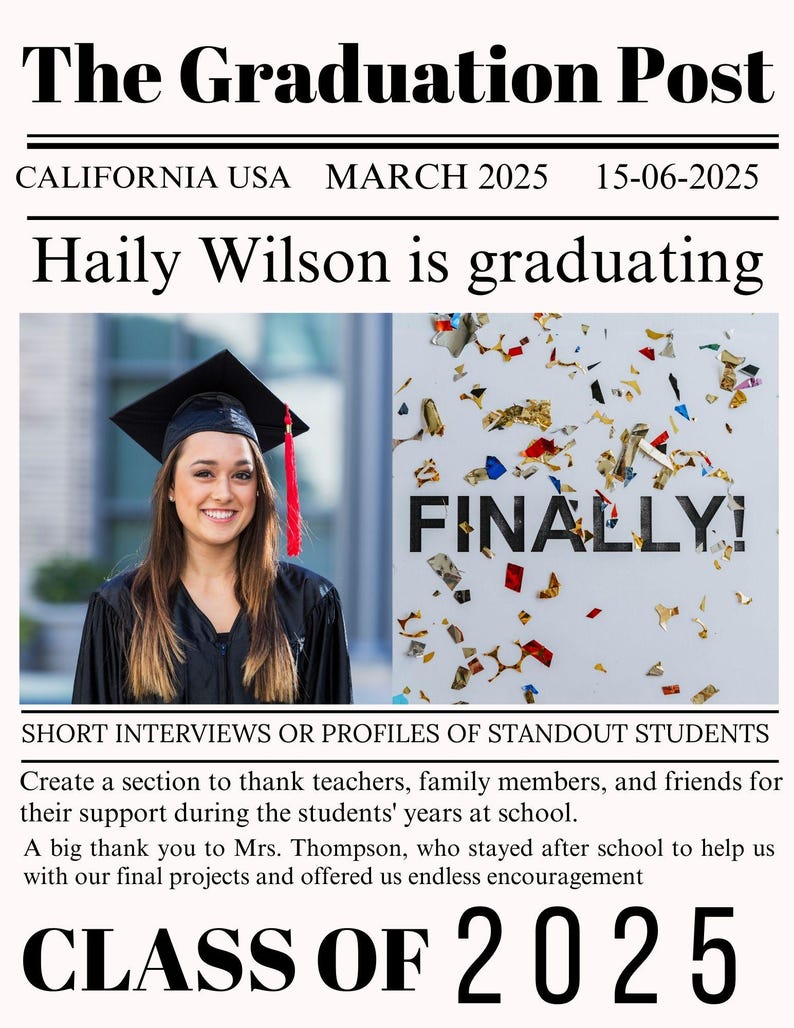 2025 Graduation Newspaper Canva Template - Etsy