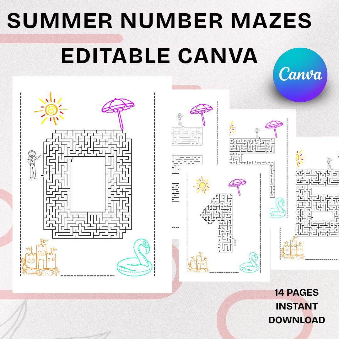 Summer Number Mazes Editable Canva | Fun Kids Learning Activity ...