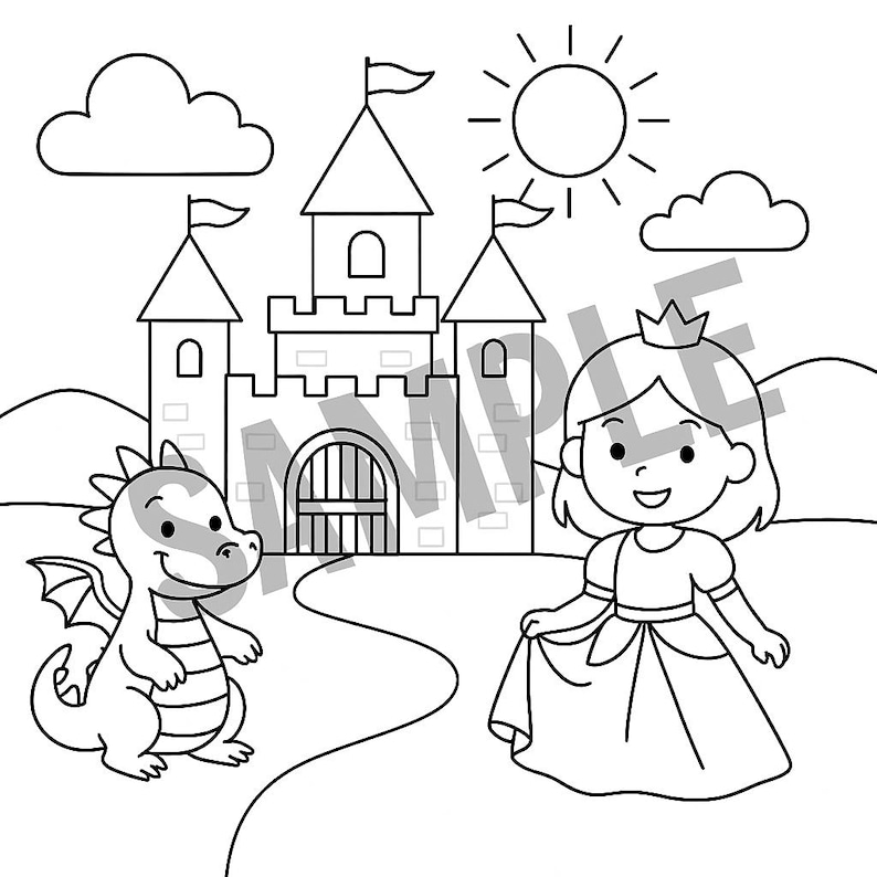 Knight and Princess Coloring Pages | Castle and Dragon Printable ...
