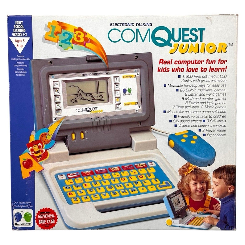 Rare 1990s Comquest Junior Electronic Talking Laptop Toy Complete ...