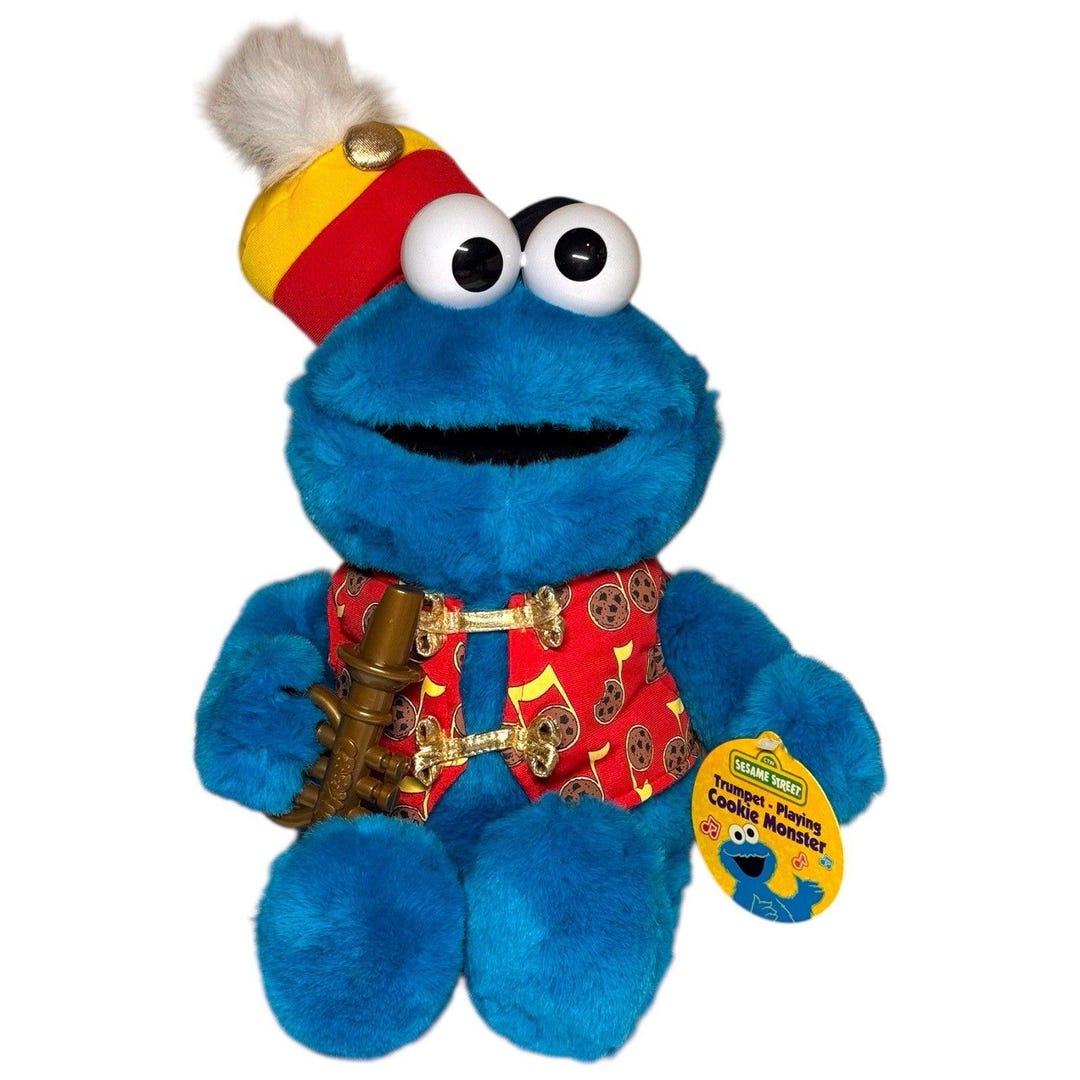 1999 Tyco Sesame Street Cookie Monster Trumpet Plush Music Toy NEW Rare ...