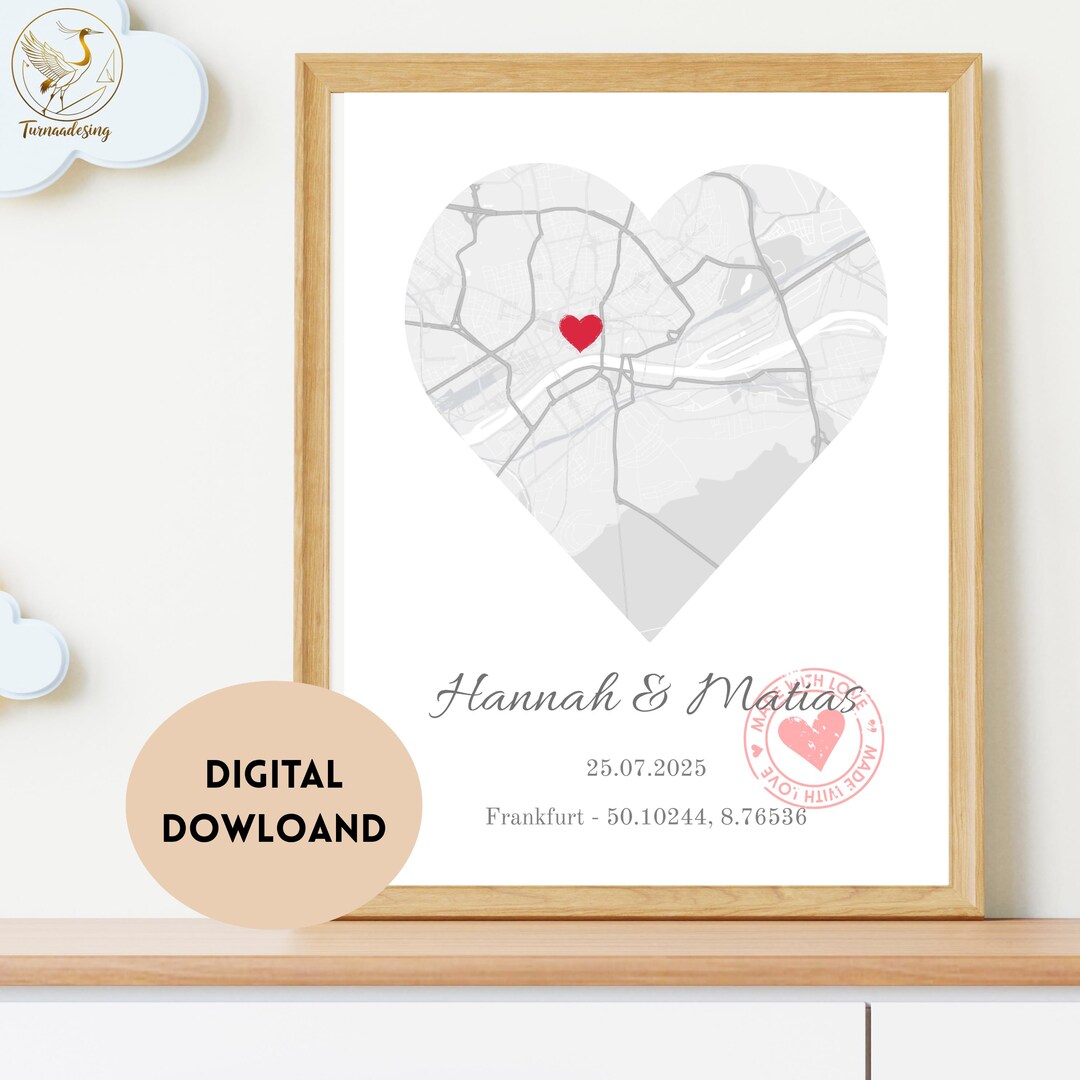 Personalised Couple Map - Engagement Gift, Map Prints Any Location ...