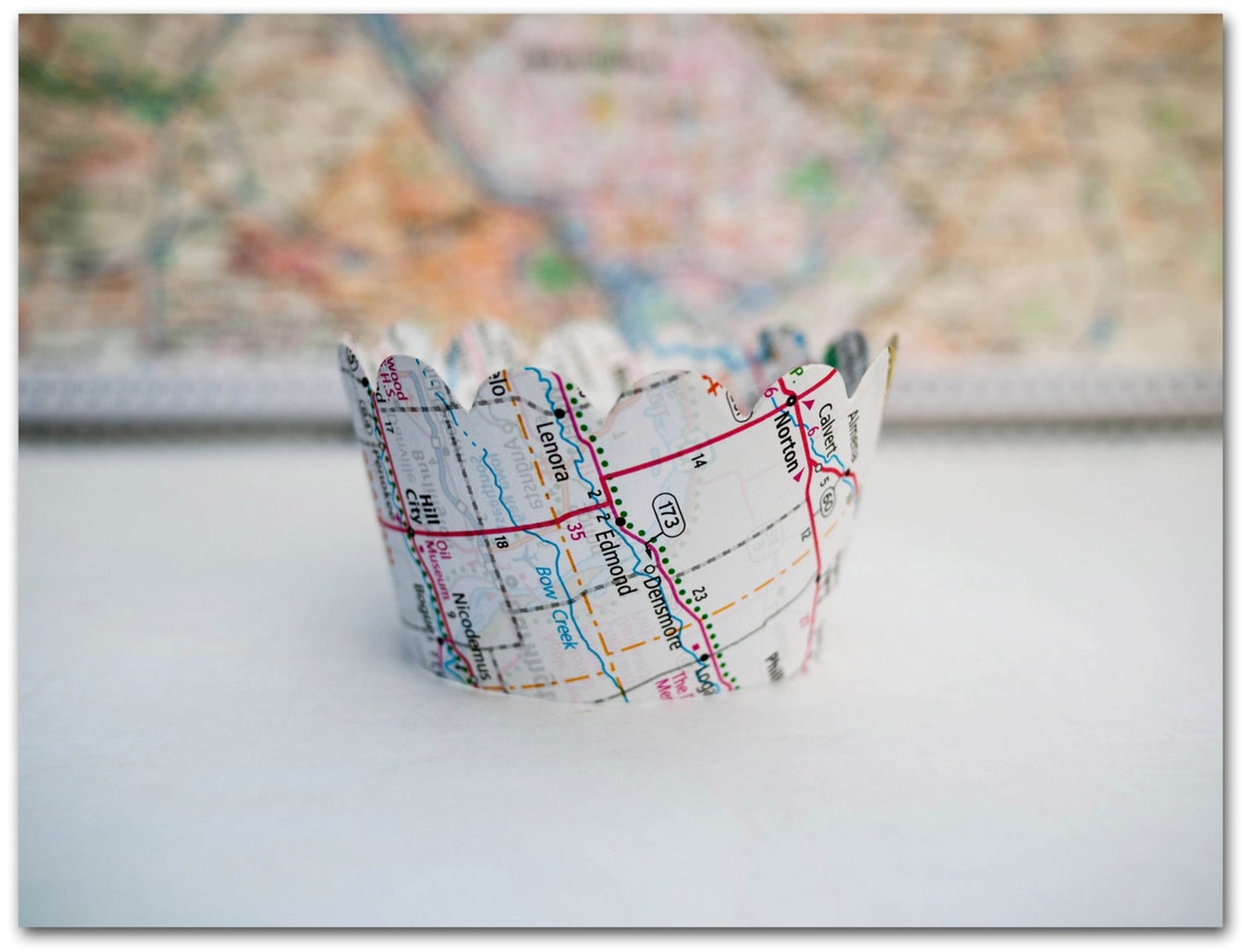 12 Map Cupcake Wrappers -map Paper - Party Supplies- Going Away ...