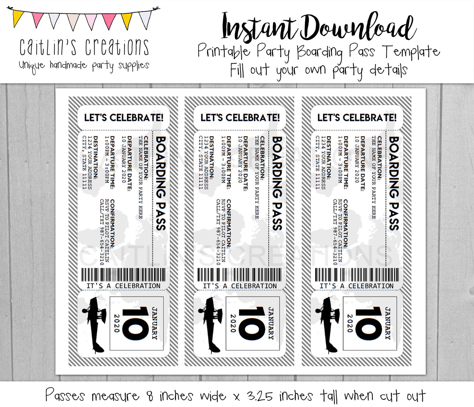 Printable Boarding Pass Invitation Instant Download Gray, White, and ...