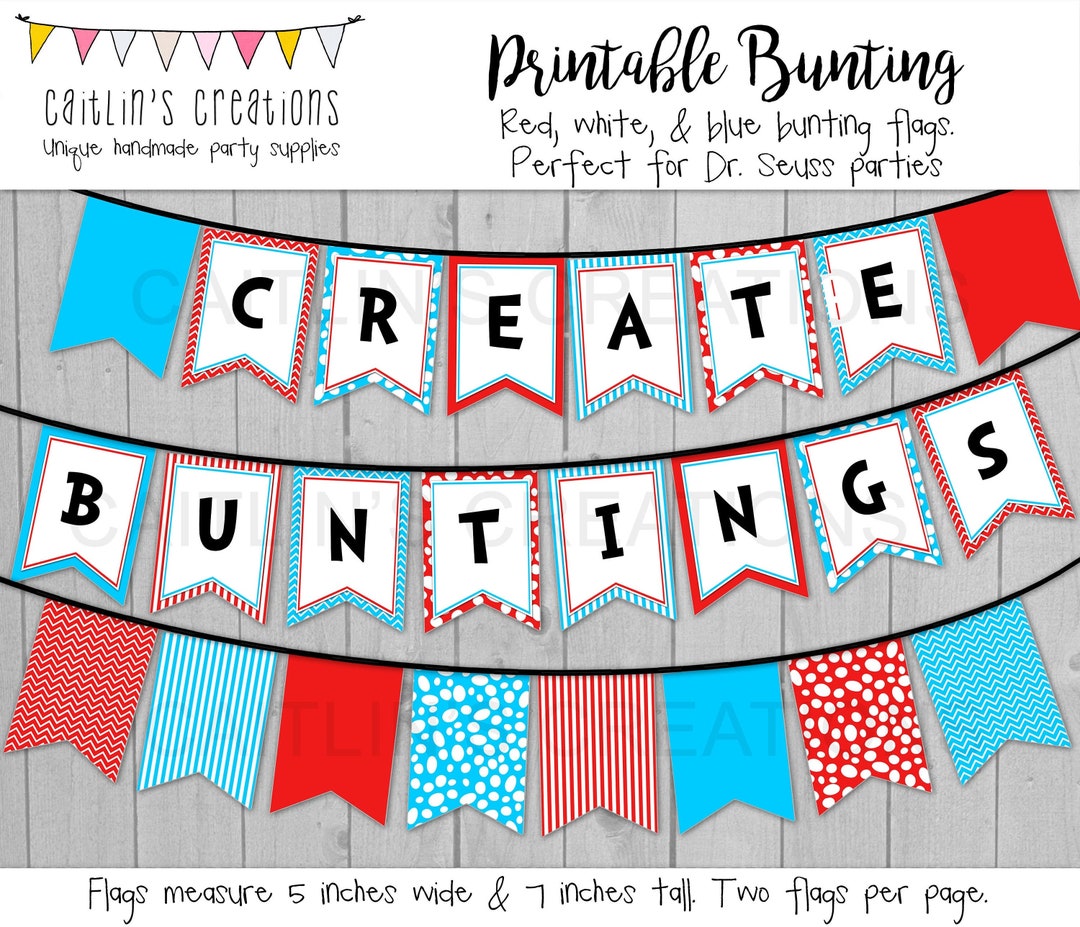 Printable Red and Blue Bunting Template - Classroom Decor, Birthday ...