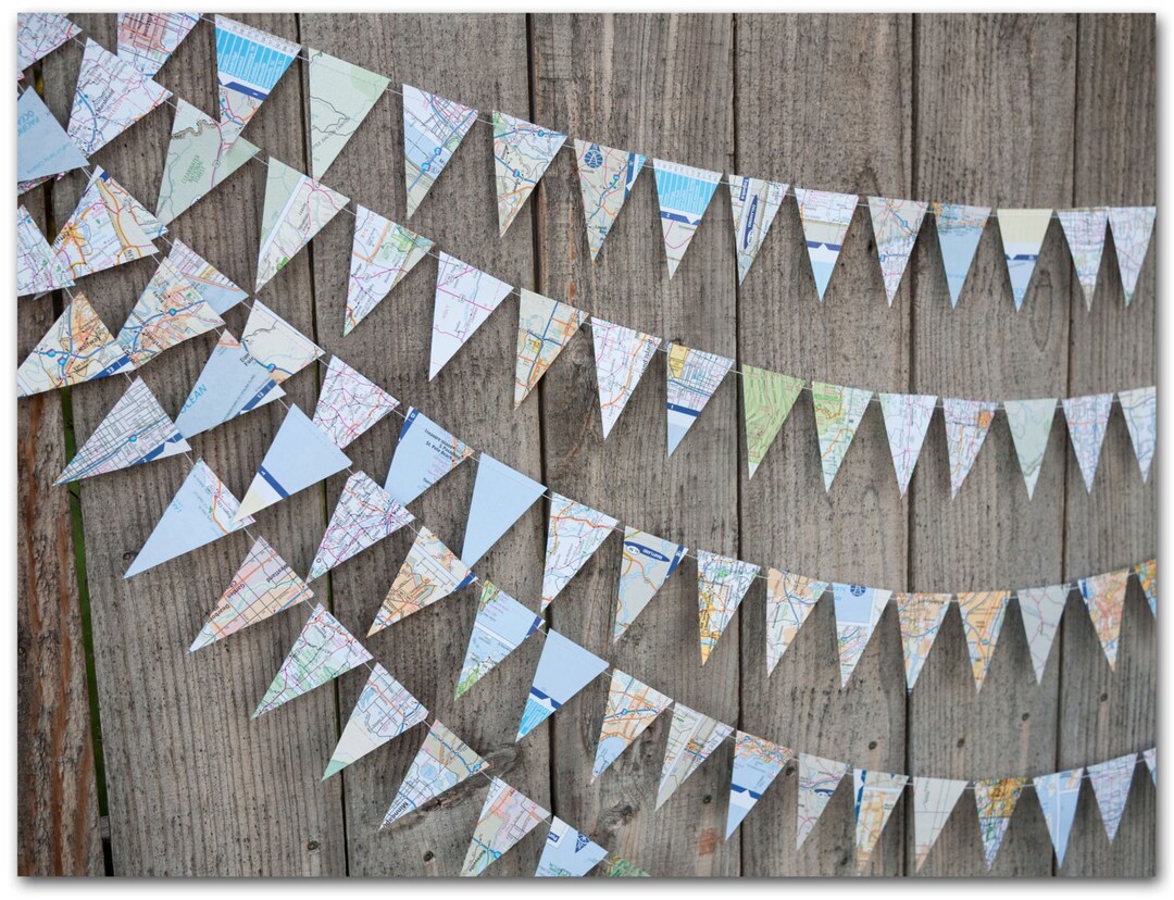 Mini Map Bunting - Paper Bunting - Travel Theme - Ready to Ship - Etsy