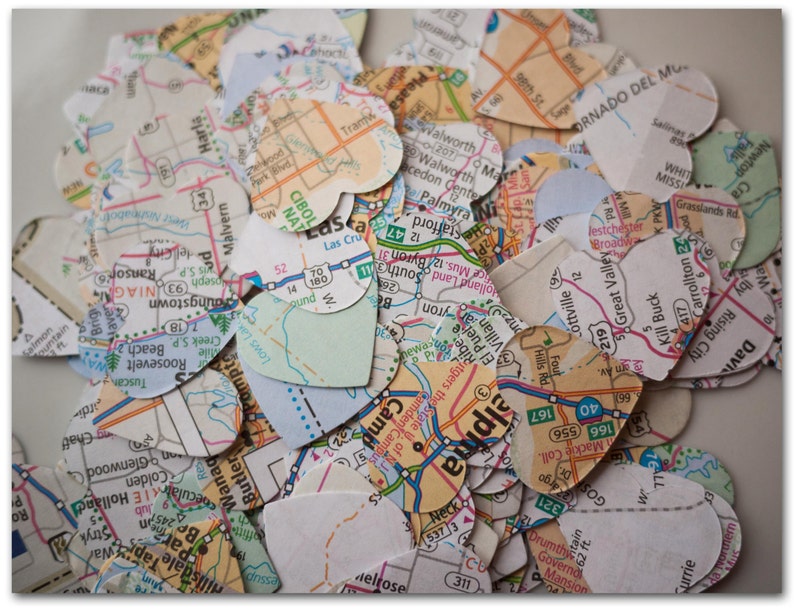 500 Paper Map Hearts Table Scatter 1 Inch Hearts Ready - Etsy