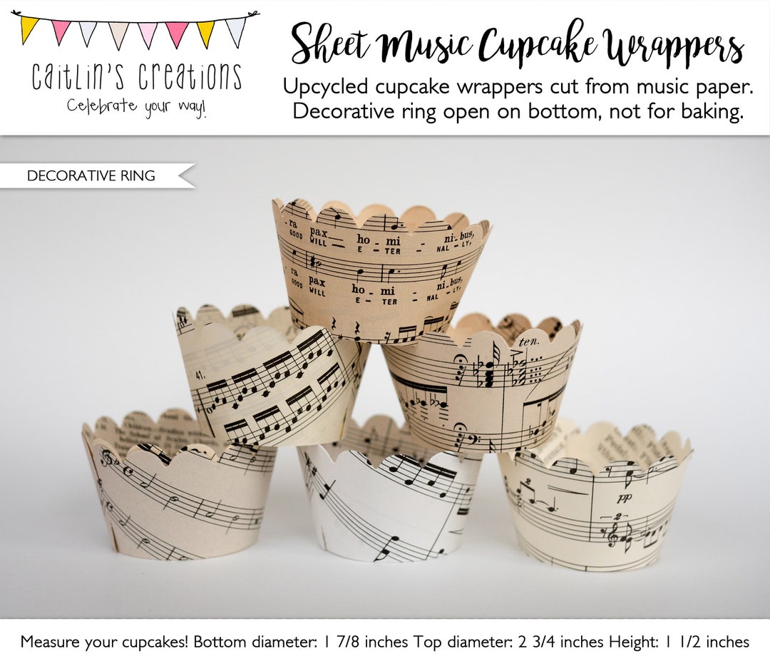 Vintage Sheet Music Cupcake Wrappers - Party Supplies- Wedding ...