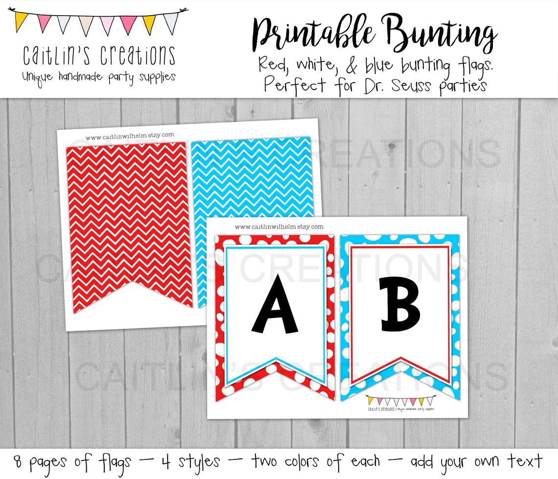 Printable Red and Blue Bunting Template - Classroom Decor, Birthday ...