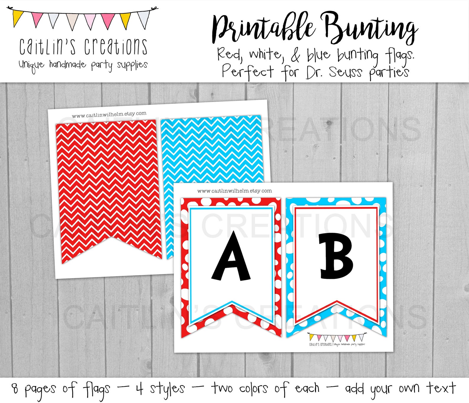 Printable Red and Blue Bunting Template - Classroom Decor, Birthday ...