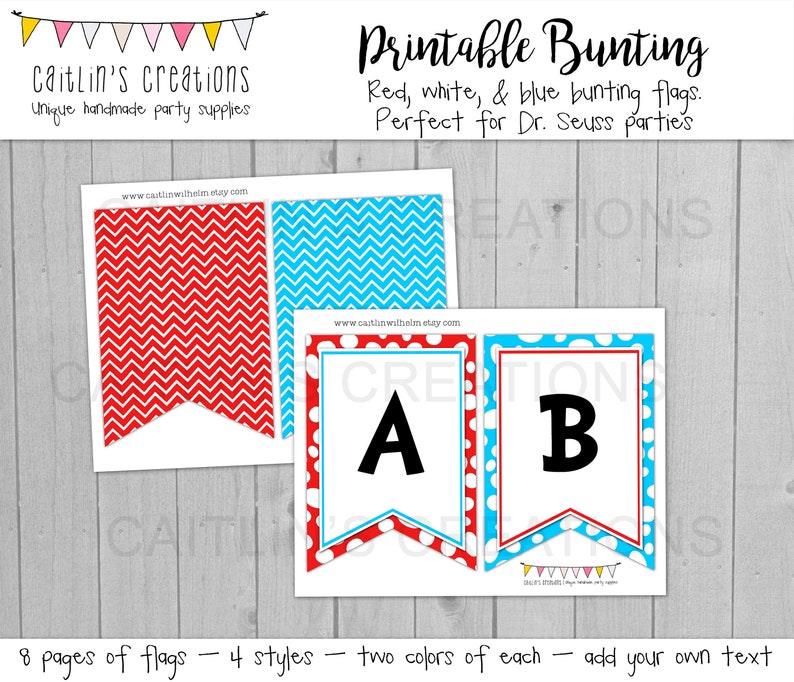 Printable Red and Blue Bunting Template Classroom Decor | Etsy