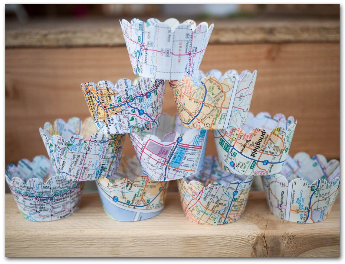 12 Map Cupcake Wrappers map Paper Party Supplies Going - Etsy