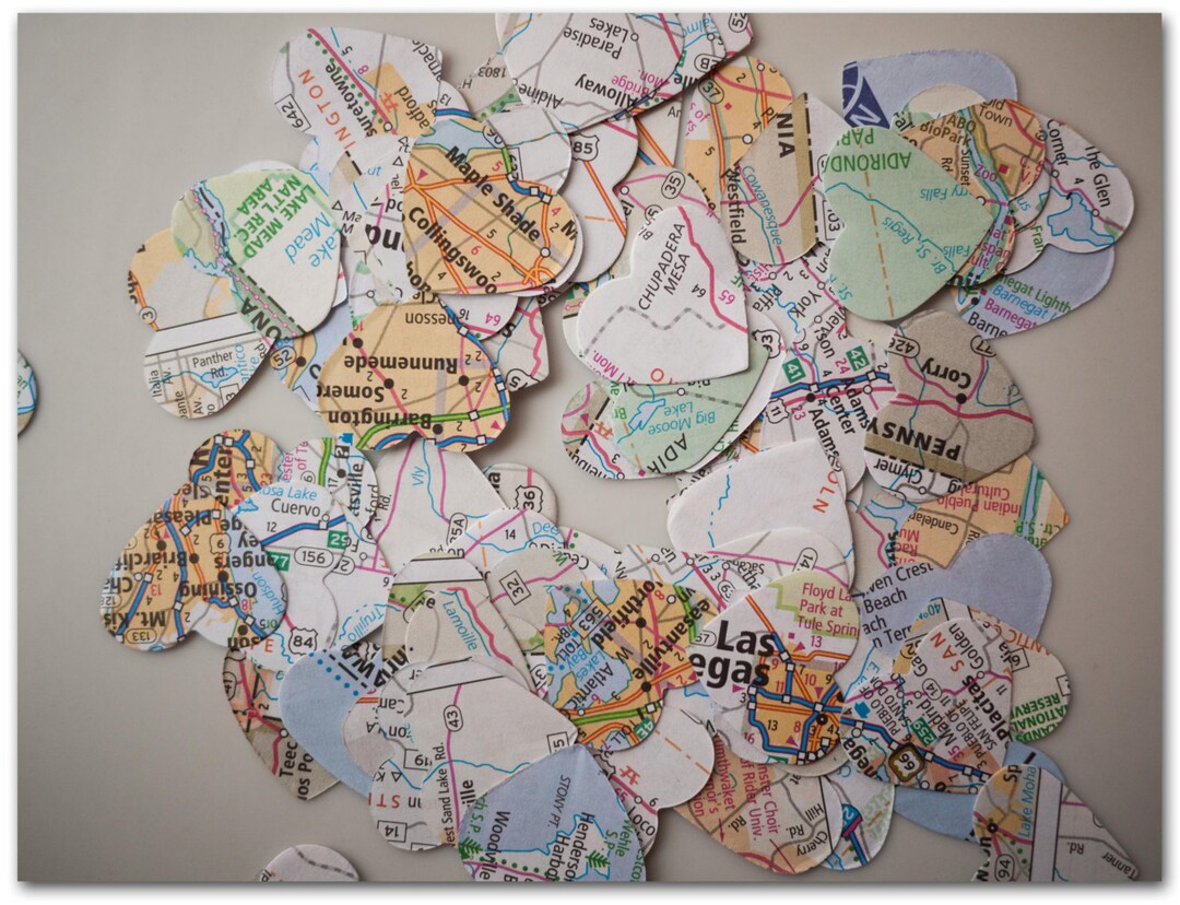 500 Paper Map Hearts - Table Scatter - 1 Inch Hearts - Ready to Ship - Etsy