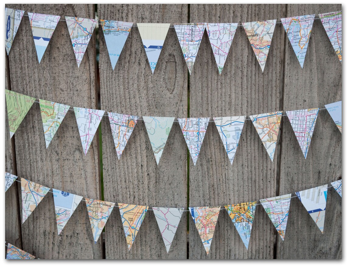 Mini Map Bunting Paper Bunting Travel Theme Ready to - Etsy