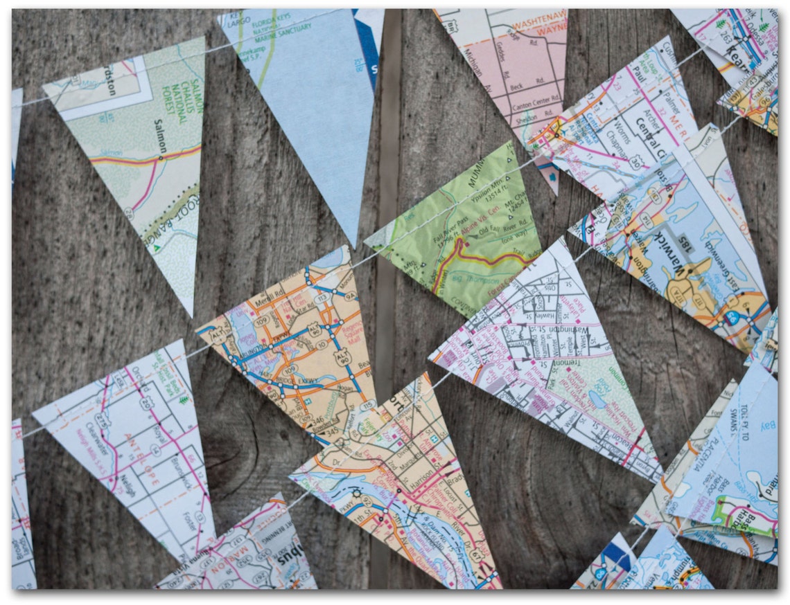 Mini Map Bunting Paper Bunting Travel Theme Ready to - Etsy