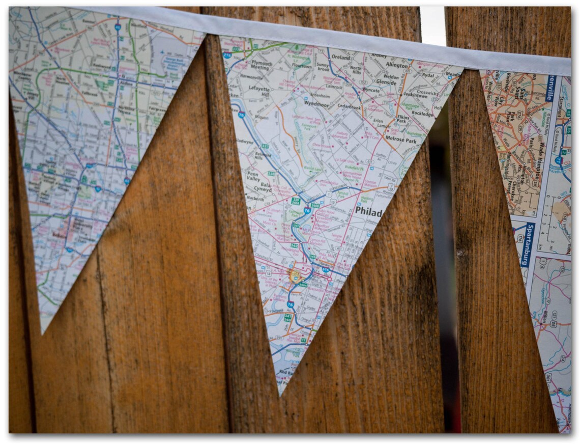 Map Bunting 9 Feet Map Paper Party Supplies Going Away - Etsy