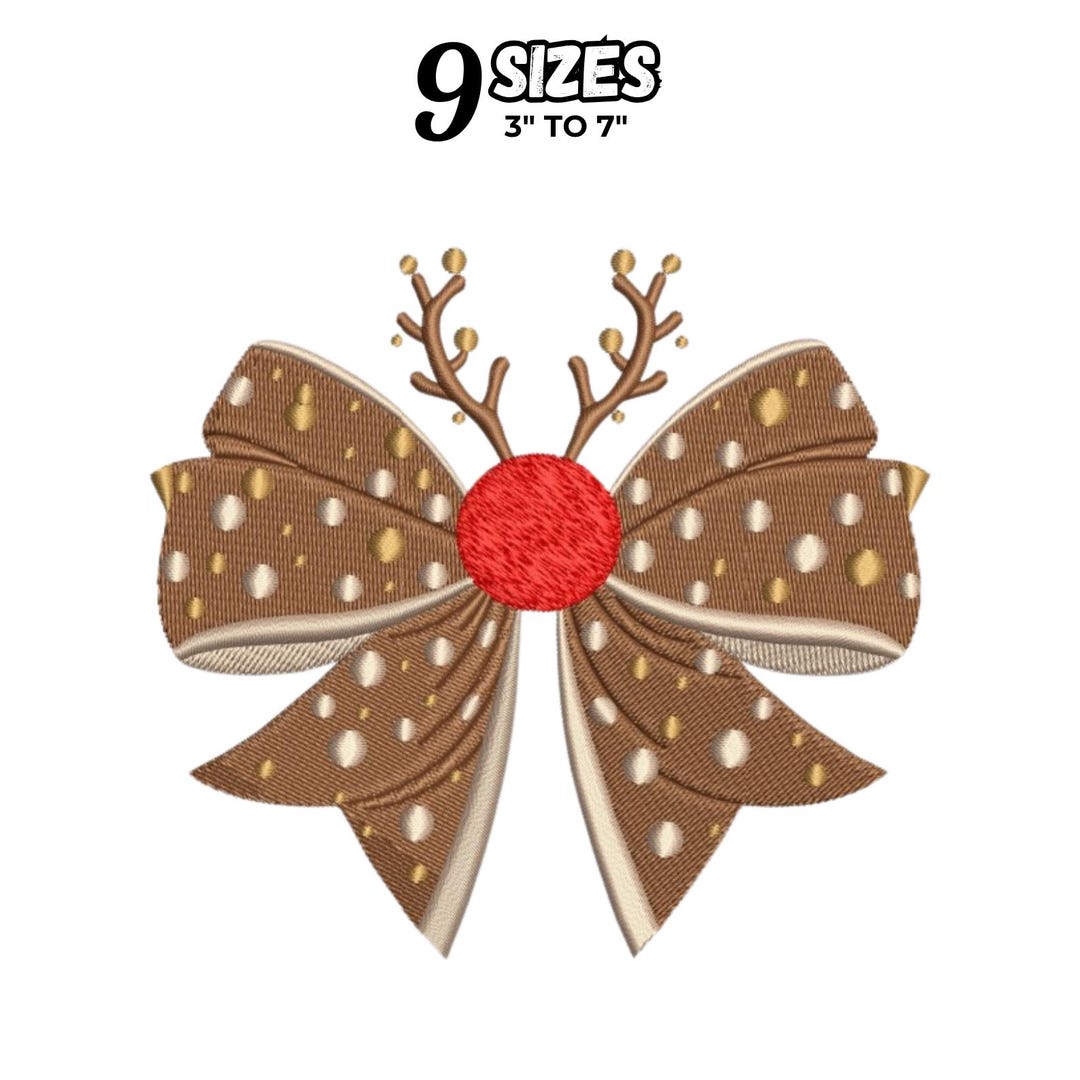 Reindeer Bow Embroidery Design – Christmas Bow Embroidery, Holiday ...