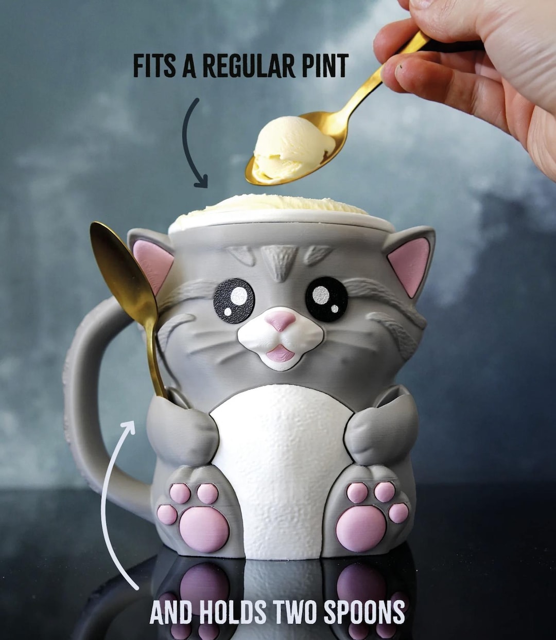 Cuddles the Cat Ice Cream Pint Holder – 3D Printed Cozy Dessert Sleeve ...