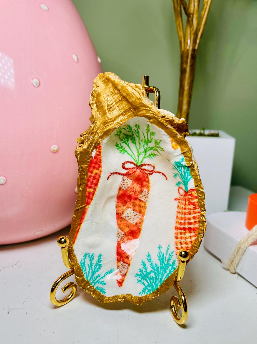 Orange Carrot Oyster Shell With Gold Display Easel. Perfect for Easter ...